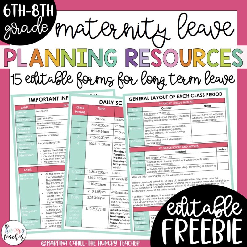 Maternity Leave Planning and Editable Resources for Teachers - The ...