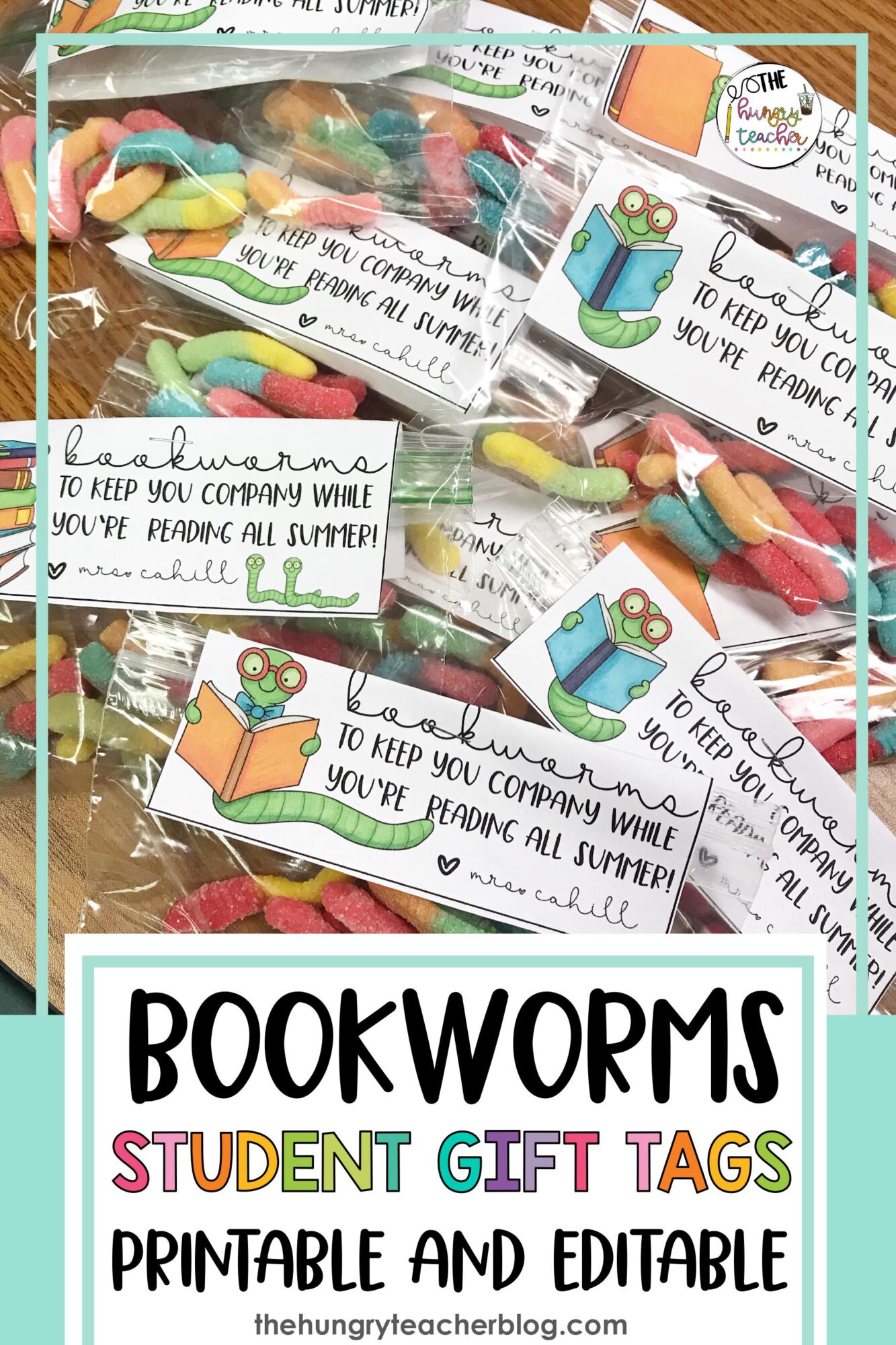 Student Gifts Bookworms Gift Tags Editable Freebie - The Hungry Teacher
