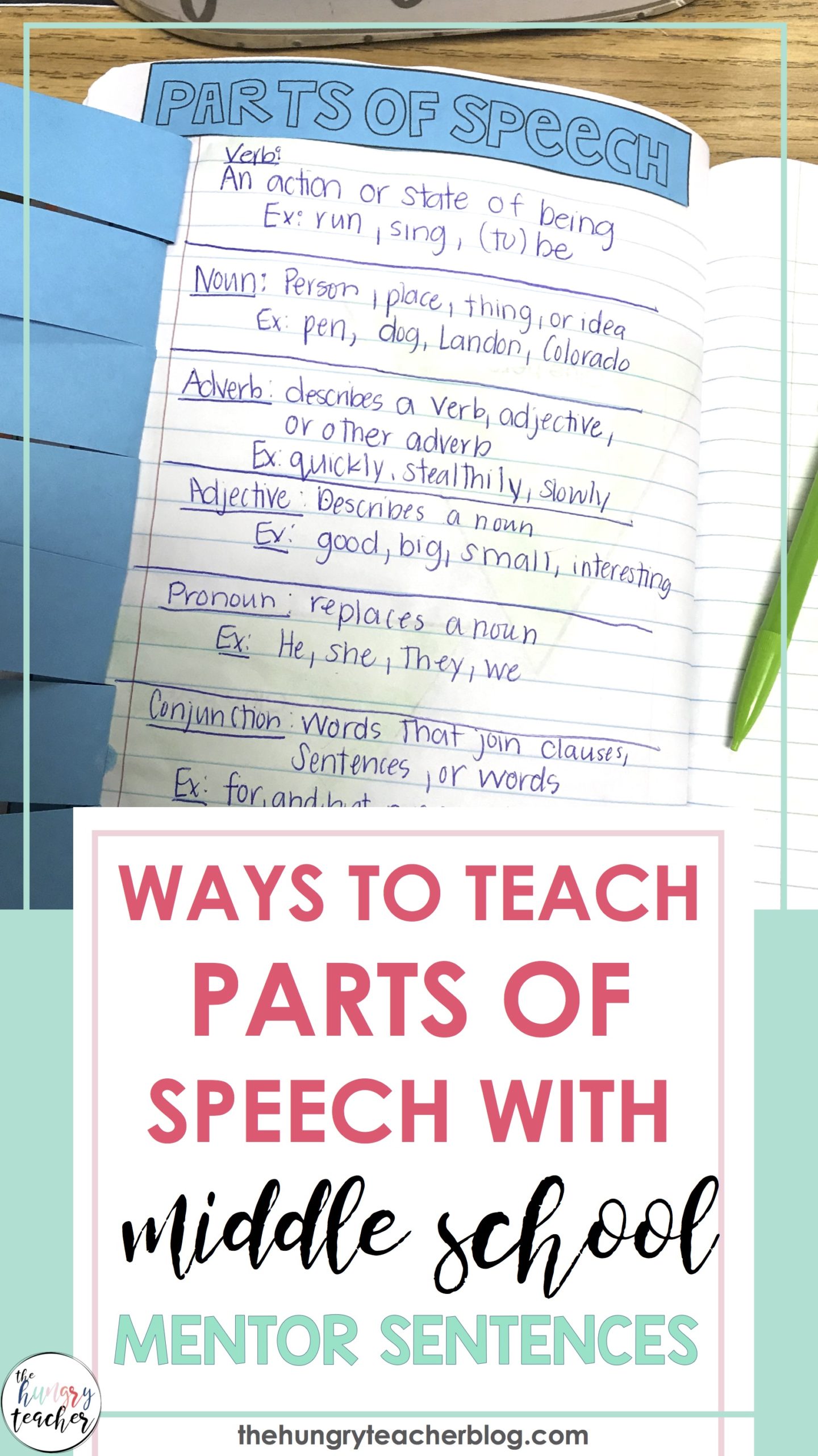 Ways to Teach Parts of Speech with Mentor Sentences for Middle School ...