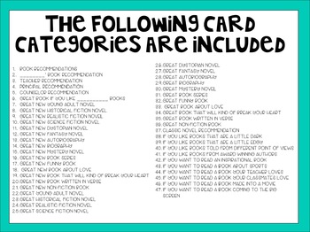 Book Recommendation Cards for Middle Grade Classroom Libraries - The ...