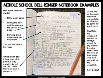 ELA Bell Ringers for Middle School Grammar Literature Mentor Sentences ...
