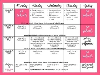 ELA Pacing Guide Editable Digital for Middle School 7th and 8th Grade ...