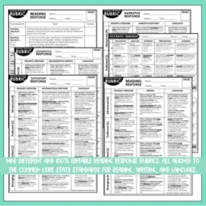 Editable Reading Response Rubrics for Literature Nonfiction Writing ...