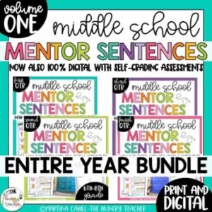 Mentor Sentences Middle School Grammar | 6th 7th 8th | CCSS | Two ...