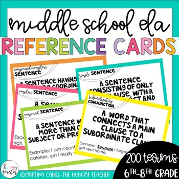Middle School ELA Personal Reference Cards {6th, 7th, and 8th CCSS ...