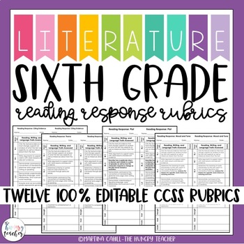 Sixth Grade Literature Reading Response Rubrics Editable CCSS - The ...