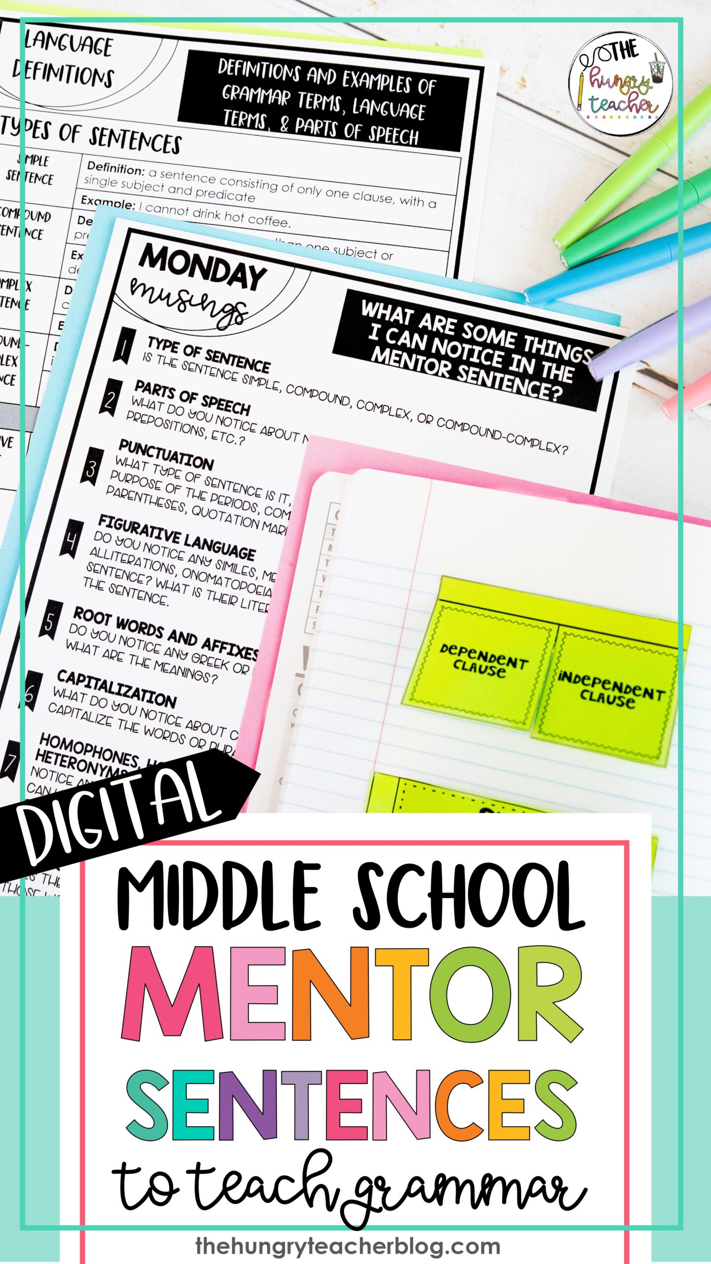 Digital Middle School Grammar Mentor Sentences to Teach CCSS Grammar ...