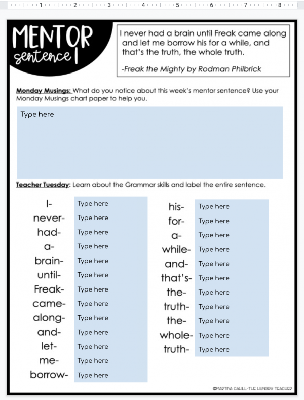 Digital Middle School Grammar Mentor Sentences to Teach CCSS Grammar ...