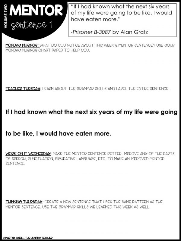 Middle School Mentor Sentences to Teach Grammar | Volume Two | - The ...
