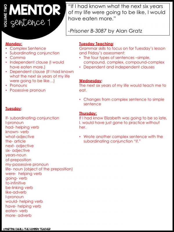 Middle School Mentor Sentences to Teach Grammar | Volume Two | - The ...