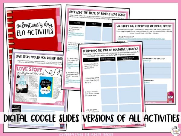 Middle School ELA Valentine's Day Activities - The Hungry Teacher