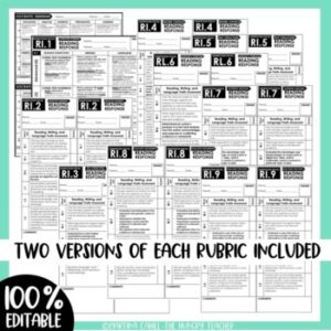 Eighth Grade Literary Nonfiction Reading Response Rubrics Editable CCSS ...