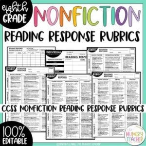 Middle School Literary Nonfiction Reading Response Rubrics Editable ...